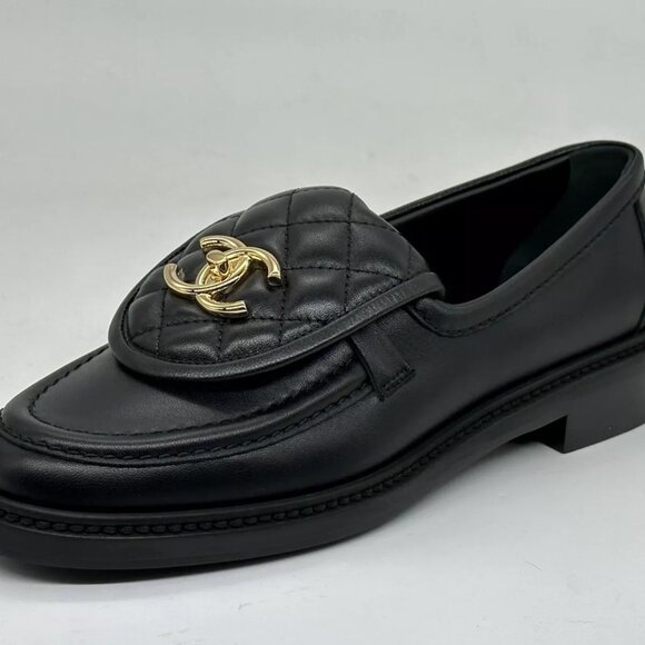 CHANEL | Shoes | Chanel Rev Leather Quilted Tab Turn Lock Cc Loafers ...